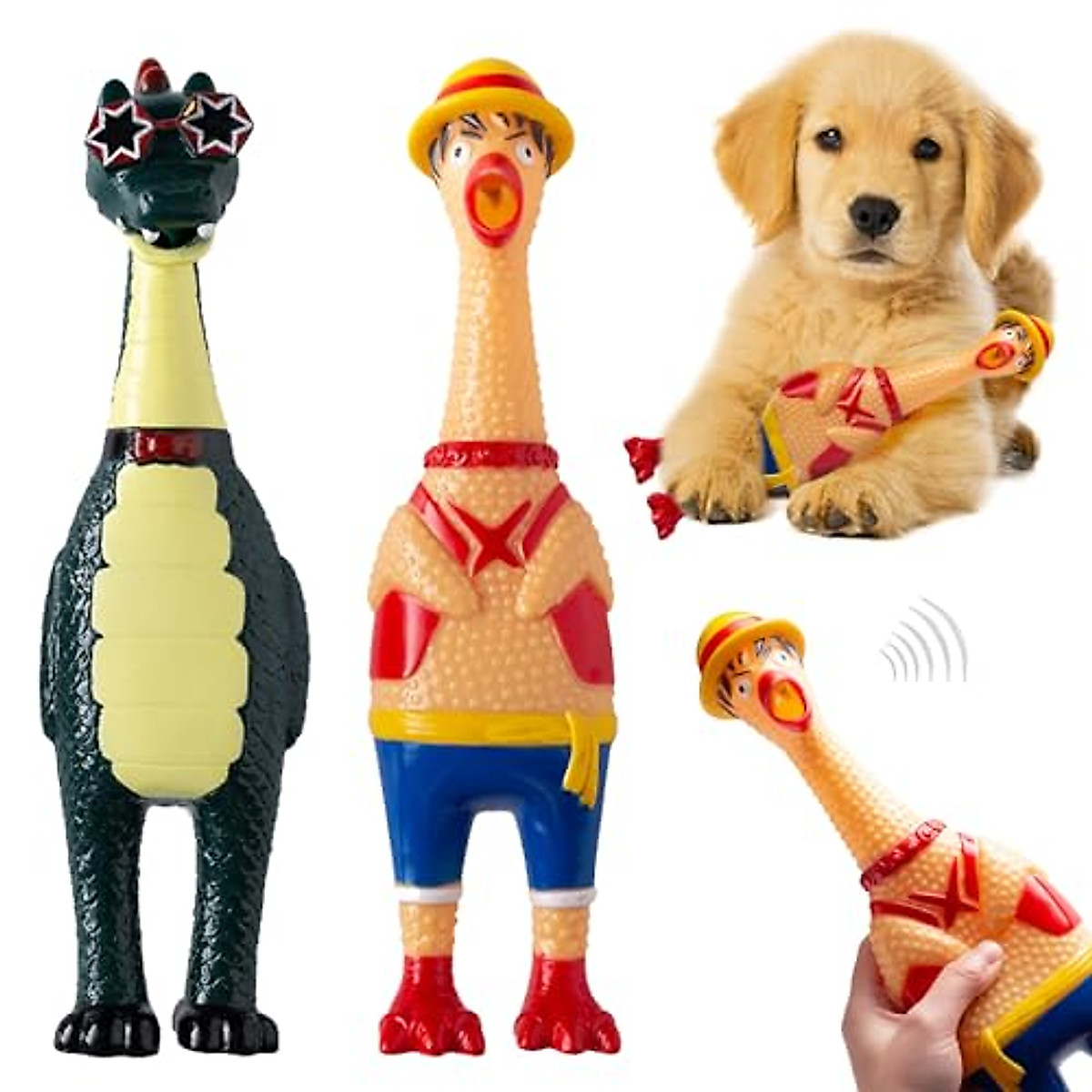 Lufei Squeaky Rubber Chicken Dog Toy - Screaming Dinosaur Squeaky for Small/Medium Dogs