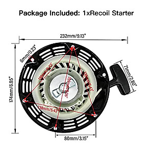 LUSQI Recoil Starter for Honda GX160 GX200 Lawn Mower Engines Motor, Pull Start Assembly for Honda 196cc 212cc 6.5HP 7HP OHV Generator Engine,Black Pull Starter for Honda Parts