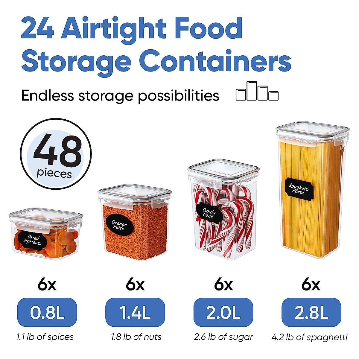 Chef's Path Airtight Food Storage Containers (28 Pack) for Kitchen & Pantry Organization - BPA Free Cereal, Spaghetti, Sugar & Snack Cannisters for Pantry Storage - Free Marker Labels & Measuring Cups