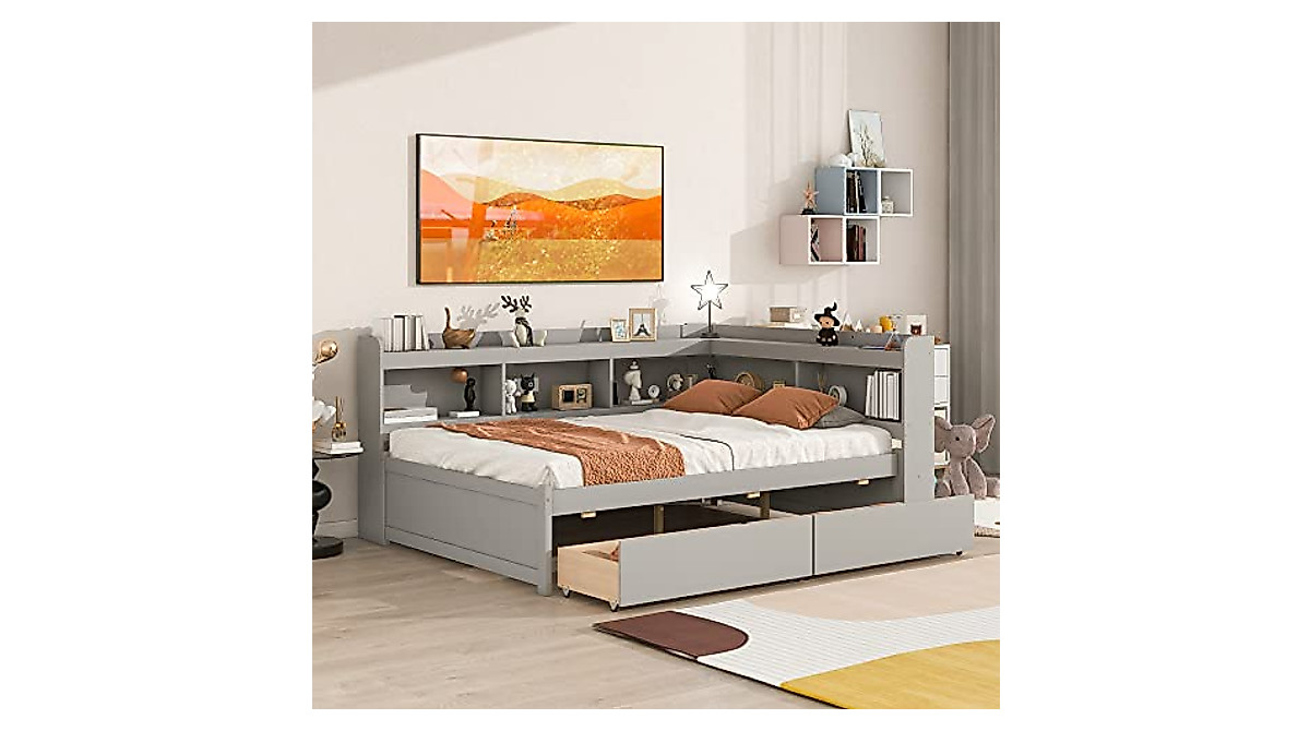JIVOIT Full Size Captain Platform Bed with Storage