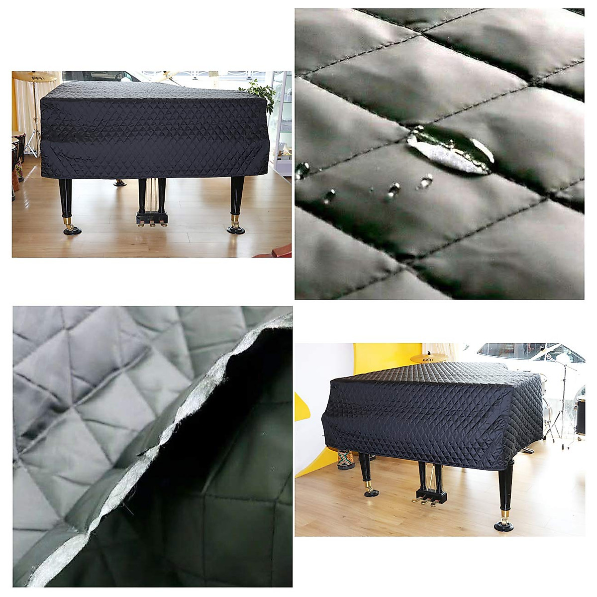 ESYUEL Grand Piano Full Cover Waterproof Moisture-Proof and Dustproof Grand Piano Protective Cover (160cm/62.9in, Black)