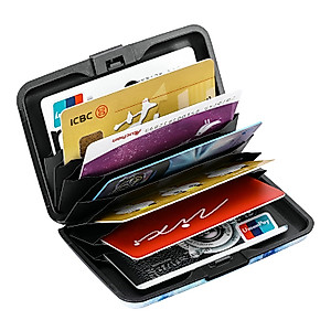 ELFISH Mini RFID Aluminum Wallet Credit Cards Holder Business Card Case Metal ID Case for Men Women (Blue Lotus)