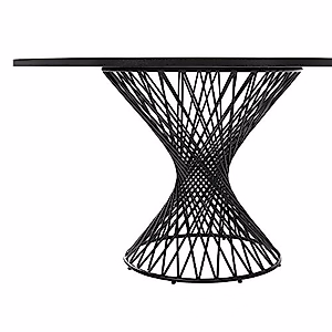 Armen Living Cirque 54" Round Mid-Century Modern Pedestal Black Wood Dining Table with Epoxy Metal Base