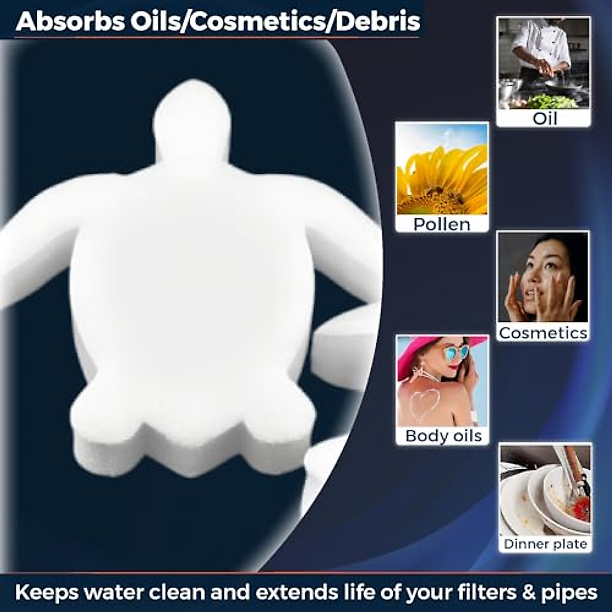 2 Pack - Turtle Oil Absorbing Sponge – for Swimming Pools Hot Tubs & Spas – Absorbs Oil Slime Grime and Scum