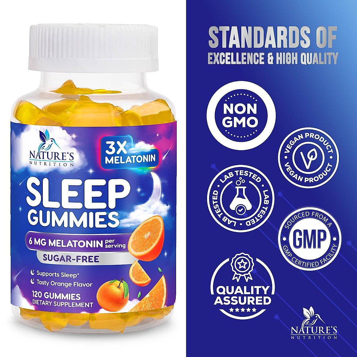 Melatonin Sleep Gummies Sugar Free - 6 mg Natural Melatonin Sleep Gummies for Adults, Extra Strength Sleep Gummy Supplements, Occasional Sleeping Support Supplement, Gomitas para Dormir - 120 Gummies