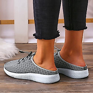 Slippers for Women Breathe Mesh Walking Slip On Shoes Women Fashion Sneakers Comfort Wedge Platform LoafersB182 Grey