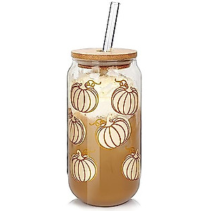 ANOTION Fall Coffee Cups - Fall Decor Pumpkin Mug Fall Coffee Mug Iced Coffee Cups Unique Autumn Decor Pumpkin Decorations Thanksgiving Tumbler Fall Wedding Tumbler Can Shaped Fall Cups - 18oz