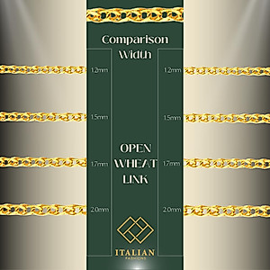 ITALIAN FASHIONS 14K Solid Gold Italian White Gold 1.5mm Flat Open wheat Link Chain Necklace- Made in Italy-14 Karat with Lobster Claw Clasp Include Gift Box with Order 22 Inches