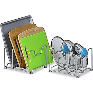 2 Pack - SimpleHouseware Kitchen Cabinet Pantry and Bakeware Organizer Rack Holder, Silver