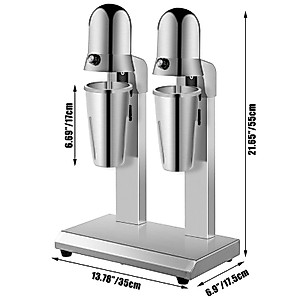 VEVOR Milkshake Maker, Double-Head Milkshake Machine, 280W x 2 Milkshake Mixer, Malt Maker with 800ml Cups (Stainless Steel/PC), 2-Speed Electric Milk Shake Machine, 36000RPM Drink Mixer