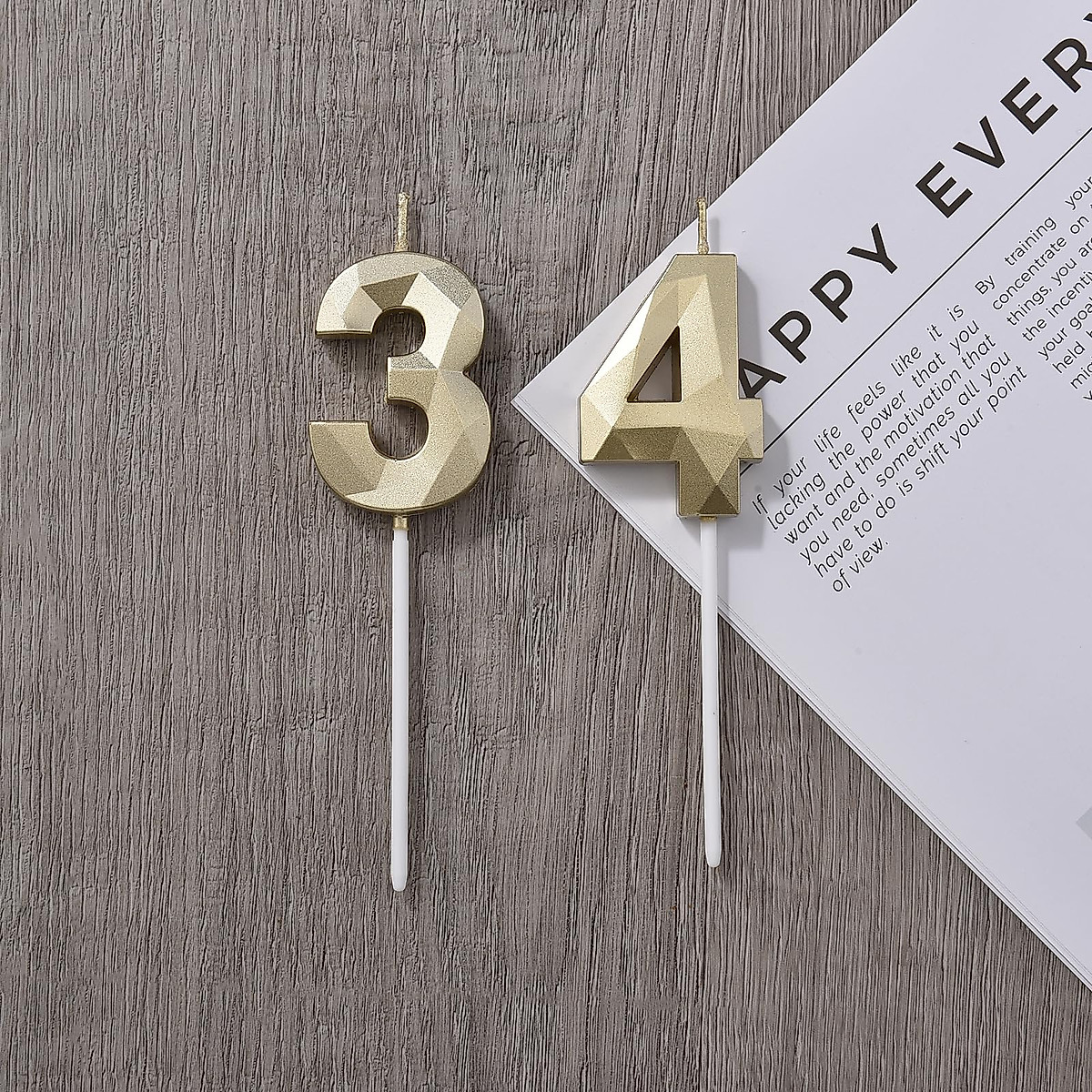 2 inch Gold 34 Birthday Candles, 3D Diamond Number 34th Cake Topper for Boys Girls Birthday Party Decorations Theme Party
