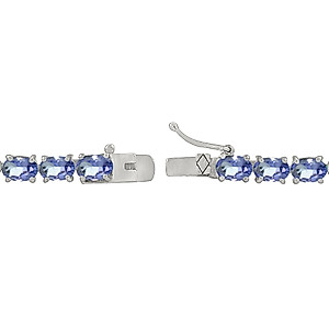 B. BRILLIANT Sterling Silver Oval-cut Genuine Natural Tanzanite Tennis Bracelet for Women with Gift Box