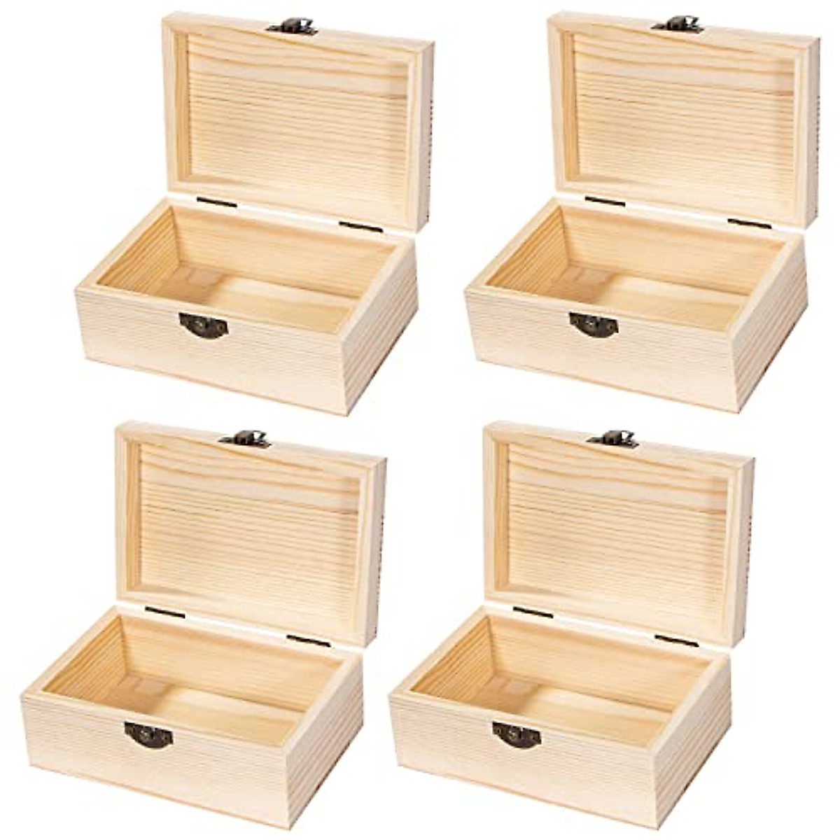 Unfinished Wood Box, Dedoot 4 Pack 5.9x2.93x2.55 Inches Small Wood Craft Box with Locking Clasp Rectangle Wood Gift Box Organizer for Jewelry Artist Tool and Brush Storage Box