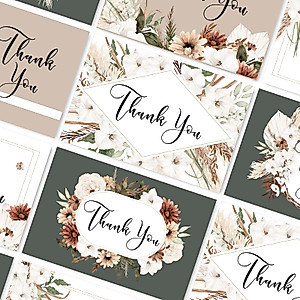 AnyDesign Boho Floral Thank You Cards Bulk 30 Pack Fall Rustic Greeting Cards with Stickers Envelopes Watercolor Flower Blank Appreciation Note Cards for Birthday Wedding Thanksgiving Baby Shower