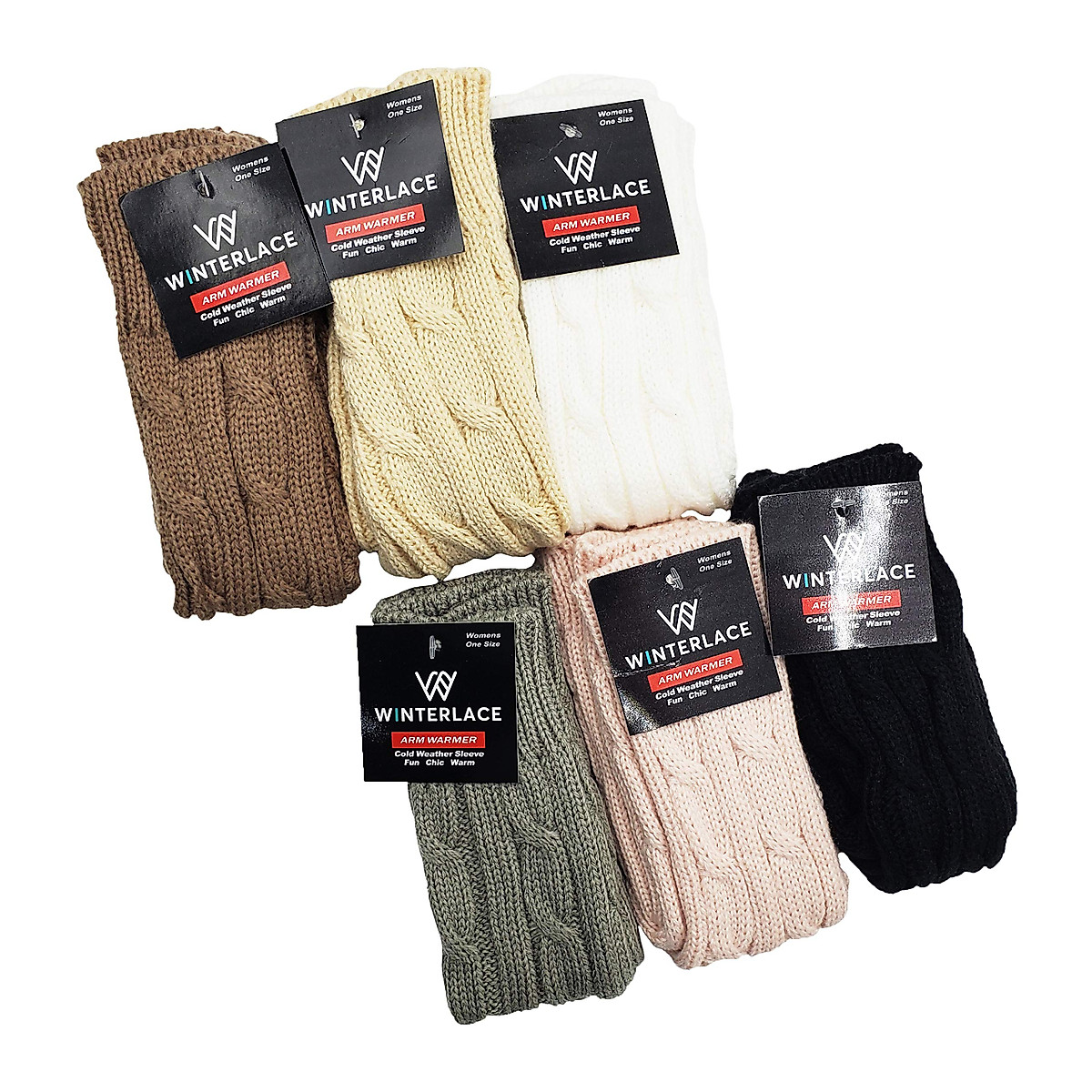 Arm Warmers, 6 Pairs for Women, Cable Knit Warm Winter Sleeve Fingerless Gloves, Premium (Assorted A)