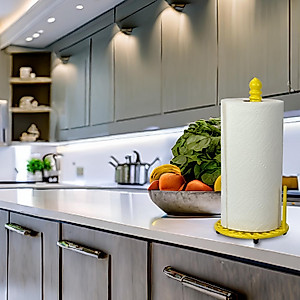 Home Basics Sunflower Cast Iron Paper Towel Holder with Dispensing Side Bar Free-Standing Kitchen Countertop, Dinning, Yellow