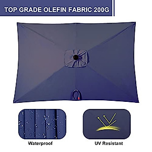 Aok Garden 10ft Patio Umbrella with Solar Lights - 30 LED Rectangular Tilt Umbrella Aluminum Pole, 6-8 Chairs Outdoor Rectangle Umbrella for Lawn Backyard, Deck, Pool and Beach, Navy Blue