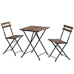 HOMPUS 3-Piece Patio Bistro Set Folding Table and Chairs, Wooden Weather Resistant Outdoor Furniture Sets, Metal Frame Patio Balcony Furniture Set, Acacia for Front Porch, Garden, Pool, Deck, Backyard