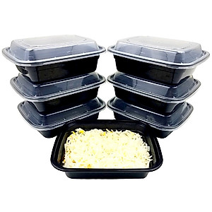 PACTOGO 12 oz. Rectangular Microwaveable Black Plastic Disposable Food Storage Container with Lids - BPA Free (Pack of 25 Sets)