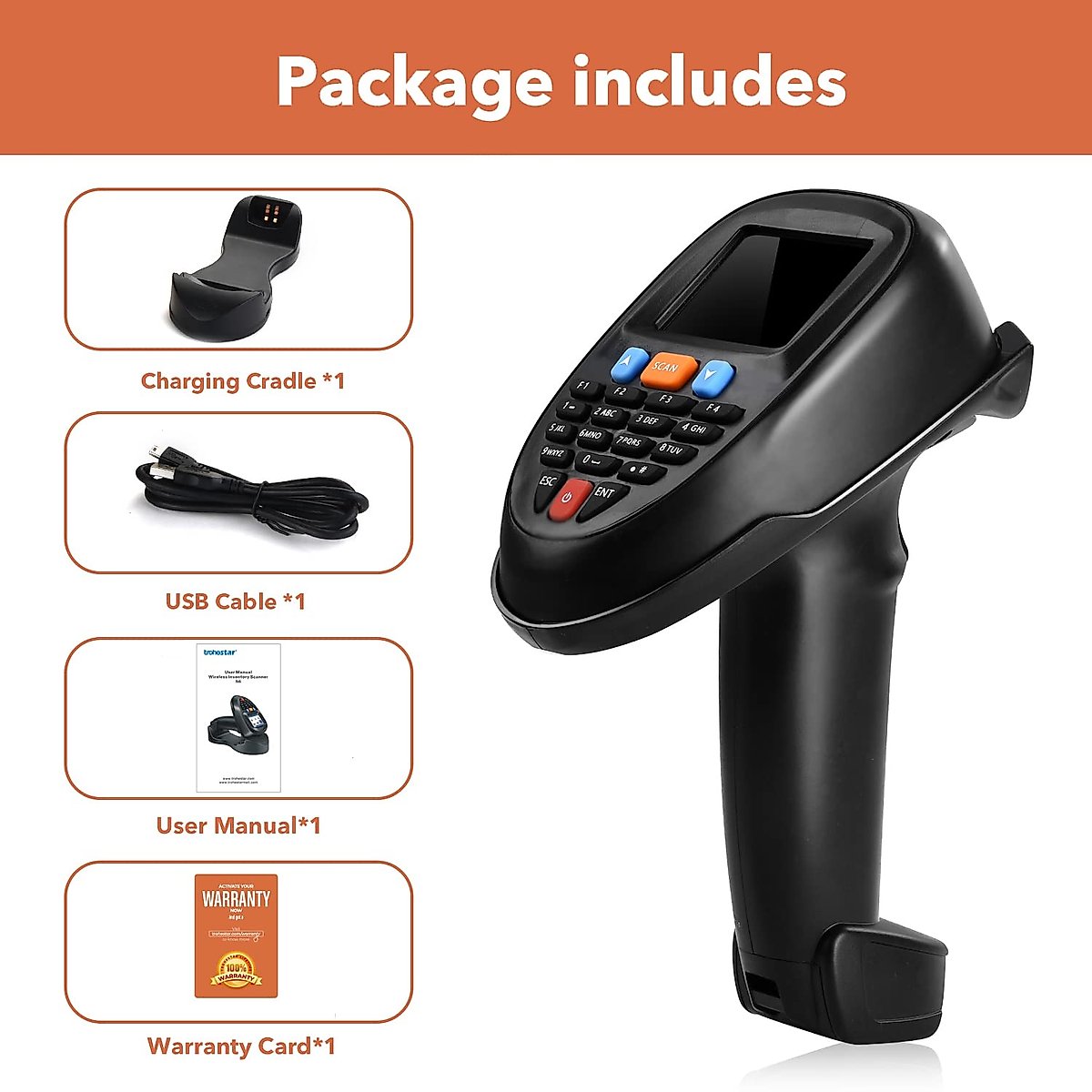 Trohestar N6 Wireless Barcode Scanner Inventory Scanner CCD Handheld Barcode Scanner with 2.4GHz Wireless & Wired Connection Portable Barcode Reader for Windows, Mac, Android, iOS (N6-CCD)