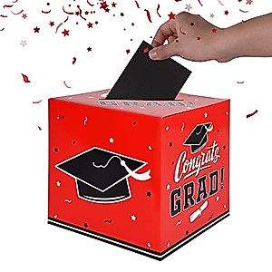 Gatherfun Graduation Party Decorations - Graduation Box for Gift and Cards - Party Favors and Supplies - Red.