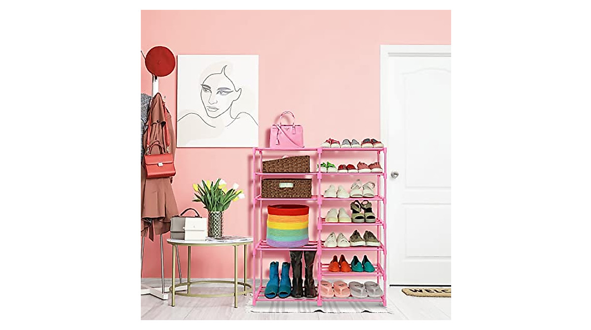 LNYZQUS 7-Tier Pink Shoe Rack - Stylish Storage Solution