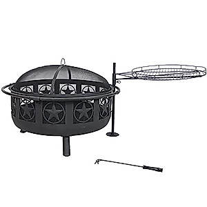Sunnydaze 30-Inch Steel All Star Fire Pit Bowl - Black - Includes BBQ Cooking Grate and Spark Screen
