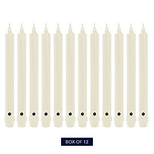 Colonial Candle Unscented Taper Candle, Classic Collection, Ivory, 10 In, Pack of 12 - Up to 8 Hours Burn