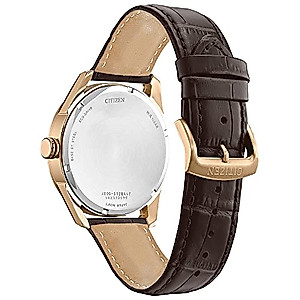 Citizen Men's Classic Eco-Drive Watch with 3-Hand Day and Date, Brown Leather Strap/ Rose Gold