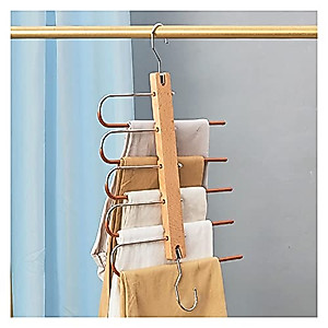 IULJH 5 Layers Clothes Wood Hangers Multifunctional Pants Rack Bedroom Closet Shelves Jeans Non Slip Wardrobe Organizer Space Saving
