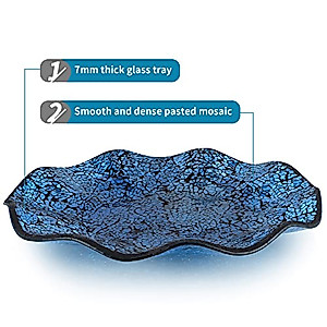 MDLUU Mosaic Centerpiece Tray, 12" Decorative Glass Plate, Home Decor Glass Bowl for Dining Room Table, Coffee Table, Gift (Turquoise Blue)