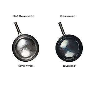 臻三环 ZhenSanHuan Chinese Hand Hammered Iron Woks and Stir Fry Pans, Non-stick, No Coating, Carbon Steel Pow (36CM, BlueBlack Seasoned with help handle)