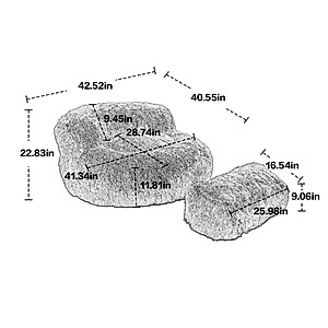 Plush Memory Foam Lounge Chair with Ottoman - Oversized Recliner High Back Lazy Sofa Chair with High Resilience Foam, Solid Wood Frame, Iron Legs - Comfortable Single Living Room Chair (Orange)