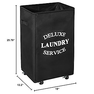 WOWLIVE Large Rolling Laundry Basket Wheels 90L Collapsible Tall Laundry Hamper Handle Foldable Dirty Clothing Basket Fold up Rectangular Hampers for Laundry Dorm Room (Black)
