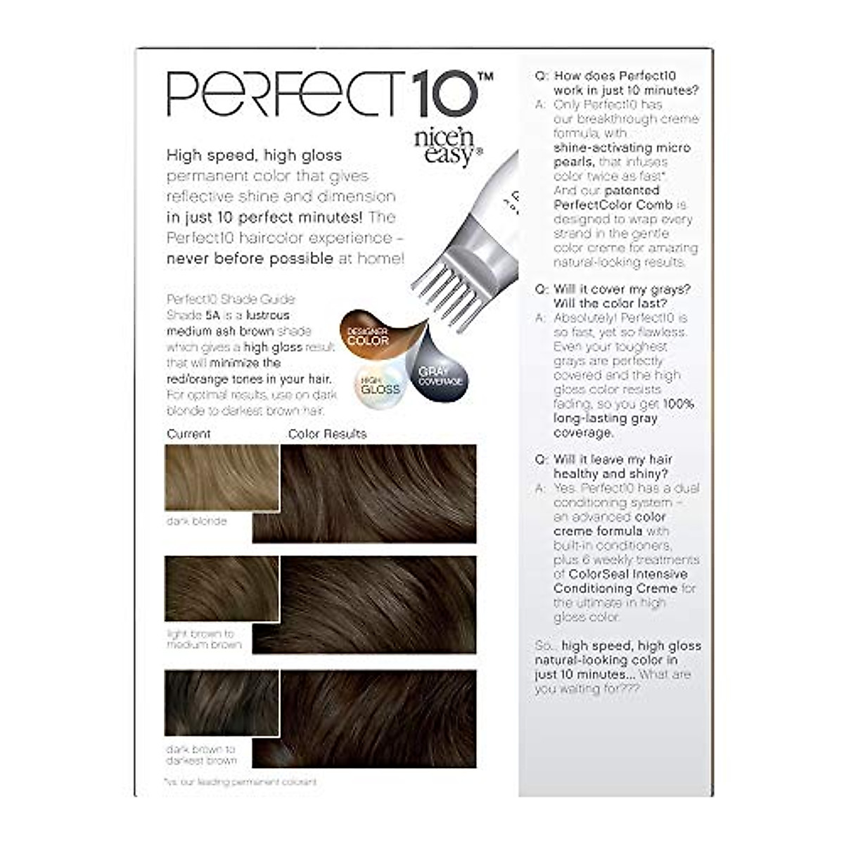Clairol Nice'n Easy Perfect 10 Permanent Hair Dye, 5A Medium Ash Brown Hair Color, Pack of 2