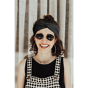 Hjiaruiky 2Pcs Turban Headbands for Women Boho Stretchy Fashion Headbands Fabric Twist Knotted Cloth Cute Thick Headband Head Wraps for Womens Girls Black