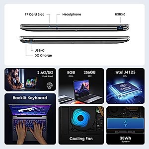 Windows 10 Laptop Computers, CHUWI GemiBook 13 inch Thin & Light Laptop 8G RAM 256GB SSD with Celeron J4125 Processor, 2160x1440 2K IPS Display Notebook, PD Fast Charge, Backlit Keyboard, Full Metal