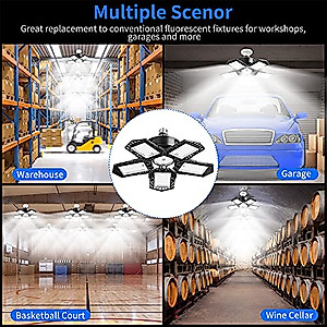 LED Garage Lights 2 Pack, 150W 15000 Lumens Daylight Garage Light, Deformable Garage Ceiling Lights with 5 Ultra Bright Adjustable Panels, E26/E27 LED Shop Lights for Workshop Barn Basement Warehouse