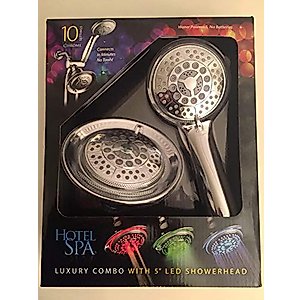 Hotel Spa Shower Combo with LED Shower Head – High-Performance 2 in 1 Combination Shower System – Use Overhead Hands-Free, Enjoy Regular or LED Shower Pampering Shower Heads / Ambiance of LED Lighting