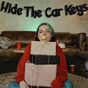 Hide The Car Keys Banner,Pre-Strung Glitter Black 16th Birthday Banner,15th and 16th Funny Birthday Party Decorations for Boys Girls 16 Year Old,Sweet Sixteen,Happy 16th Birthday Supplies Gifts Ideas