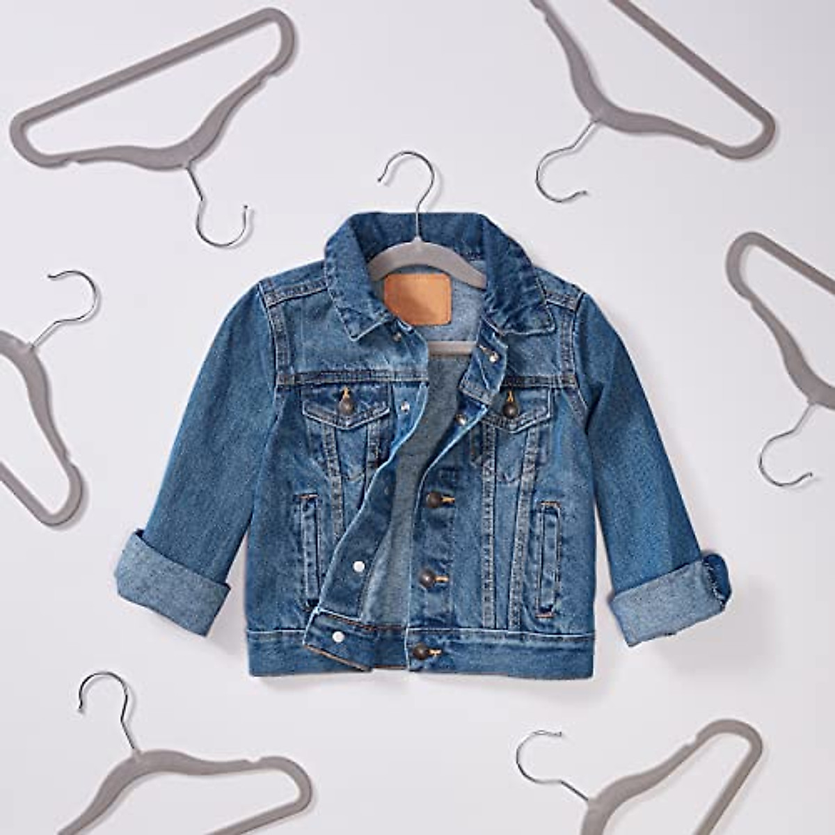 Amazon Basics Kids Velvet, Non-Slip 11.6" Clothes Hangers, Pack of 30, Gray