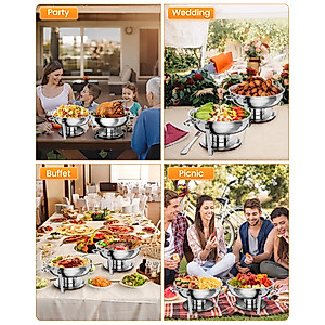 GAOMON 5QT Chafing Dish Buffet Set of 6 Pack, Round Stainless Steel Food Warmers Buffet Servers Sets, Chafer with Food & Water Pan, Lid, Frame, Fuel Holder for Catering and Parties