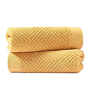 sense gnosis Yellow Hand Towels Set of 2 Striped Weave 100% Terry Cotton Towel Super Soft Highly Absorbent Face Towel for Bathroom 13" X 29"