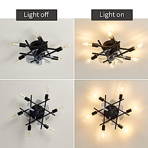 ASGYISA Modern Black Matte Ceiling Fan with Light Industrial 6 Lights Low Profile Flush Mount Fandelier with Remote Control for Farmhouse Kitchen Dining Room Bedroom