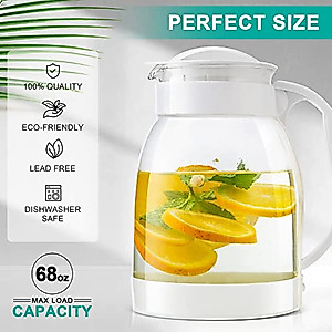 Glass Pitcher - HIHUOS 68oz Water Pitcher with Lid and Spout - Refined Beverage Pitcher with Handle for Easy Cleaning, Glass Jug for Water, Iced Tea, Juice, Lemonade