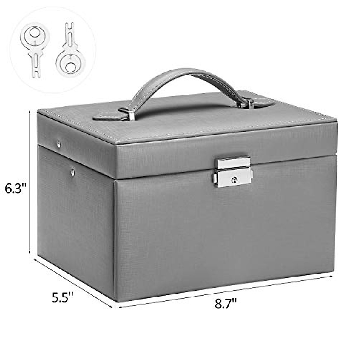 BEWISHOME Jewelry Box Organizer Jewelry Boxes for Women Girls Jewelry Organizer with Lock Mirror Jewelry Storage Case Holder Portable Travel Case Grey SSH77H