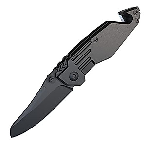 Pocket Knife, SHARKNIGHT EDC Pocket Knife 440C 2.56 inch Blade Wire Cord Cutter Glass Breaker Built-on Belt Clip Safe Lock Aluminum Handle Folding Knife for Outdoor Survival Camping Gift for Gentlemen