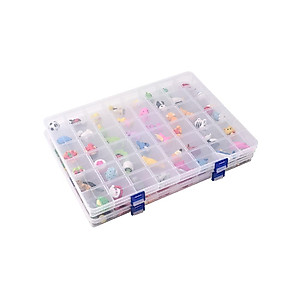 BangQiao 2 Pack Fixed 48 Grids Clear Plastic Divider Storage Box, Transparent Organizer Container Case for Bead, Button, Jewelry, Diamond, Craft, Small Parts, Sewing Kit，DIY Accessories