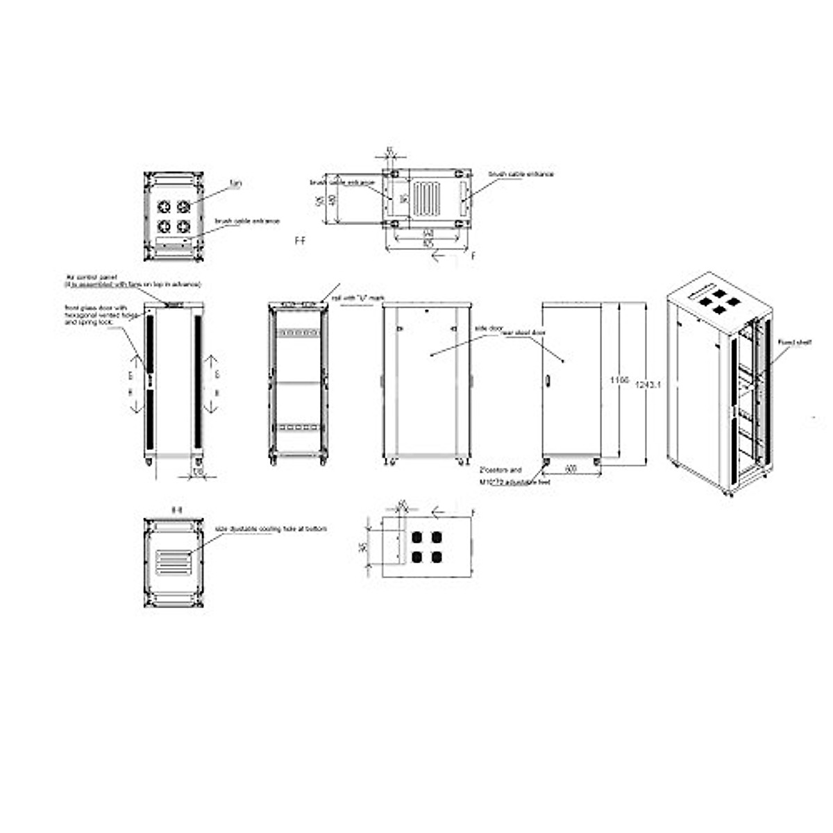 Sysracks 22U 35 Inch Deep Grey White Server Rack IT Network Data Rack Cabinet Enclosure Fully Lockable on Wheels - LCD Screen - Ventilation System - PDU - Glass Door - Rich Accessories Kit