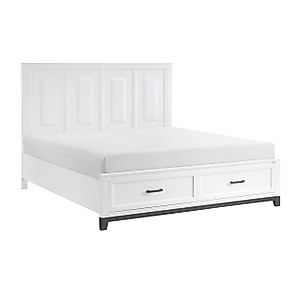 Lexicon California King Bed Frames with Headboard, Modern Bed Frame, Wood Platform Bed with Footboard Storage and Slats, No Box Spring Needed, Easy Assembly, 2-Tone Finish (White and Metallic Grey)